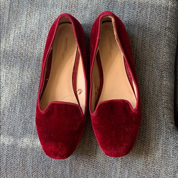 Zara | Shoes | Zara Red Velvet Flats Size 377 | Poshmark